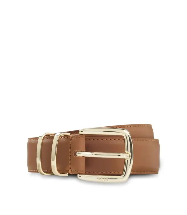 BOSS Leather Belt With Twin Metal Keeper - Light Beige
