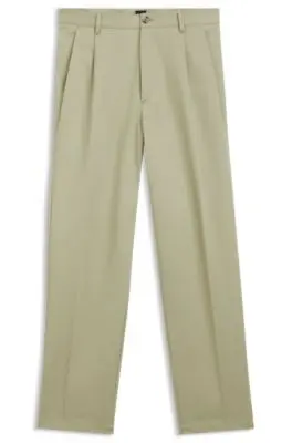 BOSS Relaxed-fit Cotton Twill Pants With Twin Front Pleats