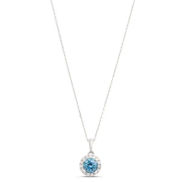 Benbridge Classic Round Sapphire Diamond Halo Necklace, 1/10 Total Carat Weight, 14k White Gold,wg|pj450320 - Teal
