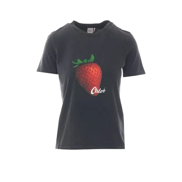 Chloé Short Sleeve Crewneck T-shirt With Strawberry Graphic - Black