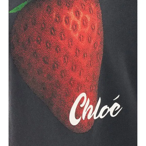 Chloé Short Sleeve Crewneck T-shirt With Strawberry Graphic - Black