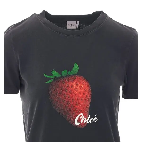 Chloé Short Sleeve Crewneck T-shirt With Strawberry Graphic - Black