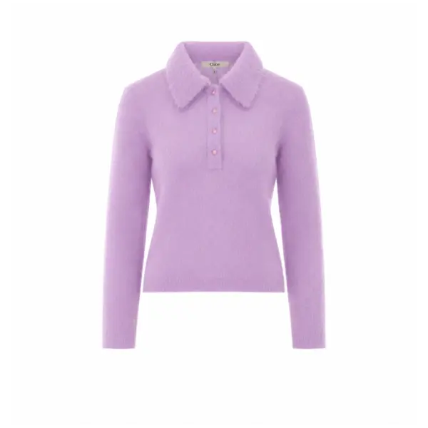 Chloé Alpaca Wool Blend Long-sleeve Polo Top - Purple