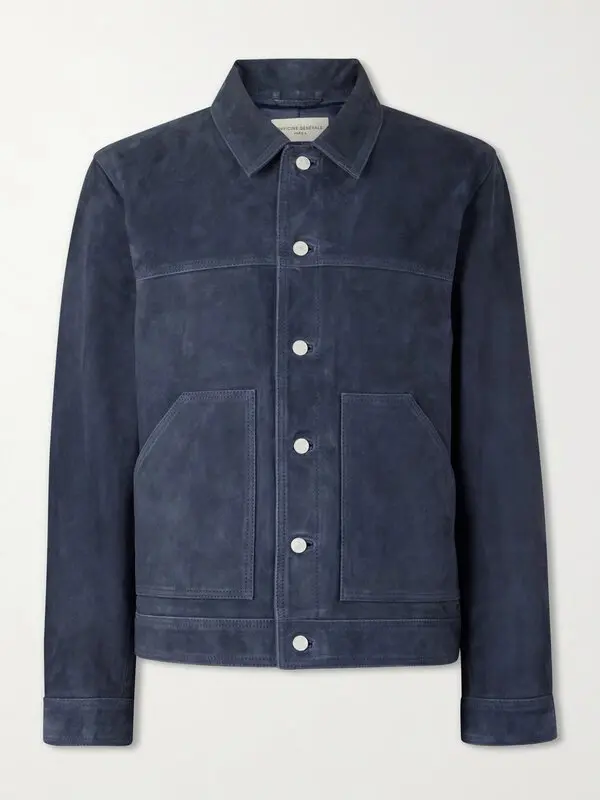 Officine Générale Loki Suede Trucker Jacket - Blue