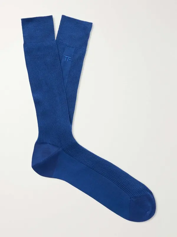 TOM FORD Logo-embroidered Ribbed Cotton Socks - Blue