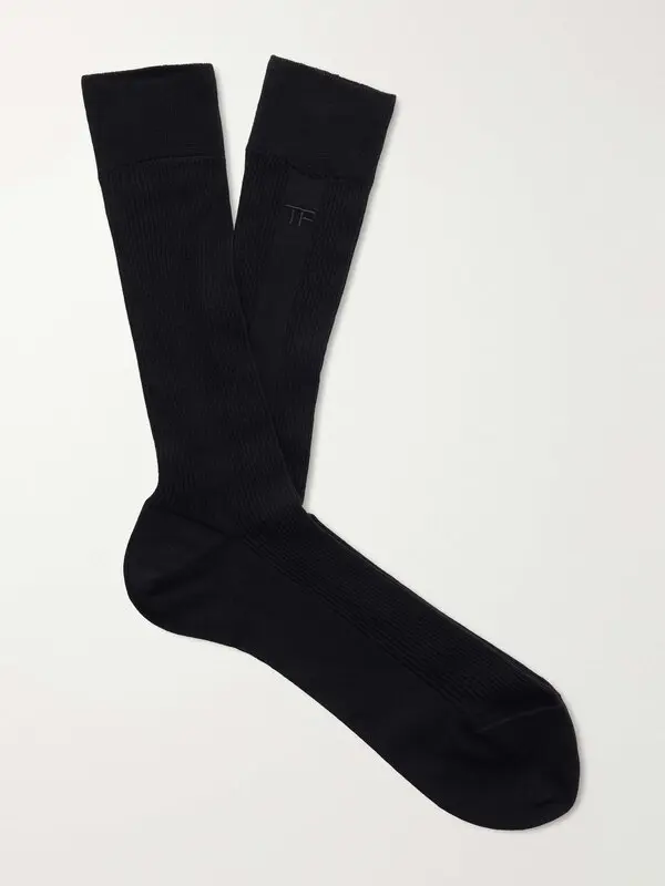 TOM FORD Logo-embroidered Ribbed Cotton Socks - Black