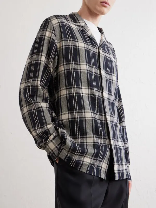 Officine Générale Eren Camp-collar Checked Cotton-blend Shirt - Blue