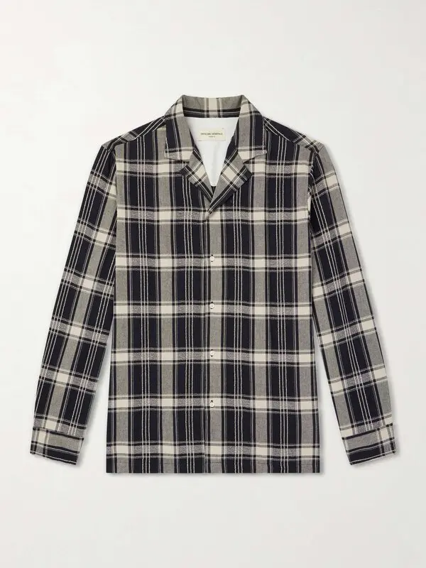 Officine Générale Eren Camp-collar Checked Cotton-blend Shirt - Navy