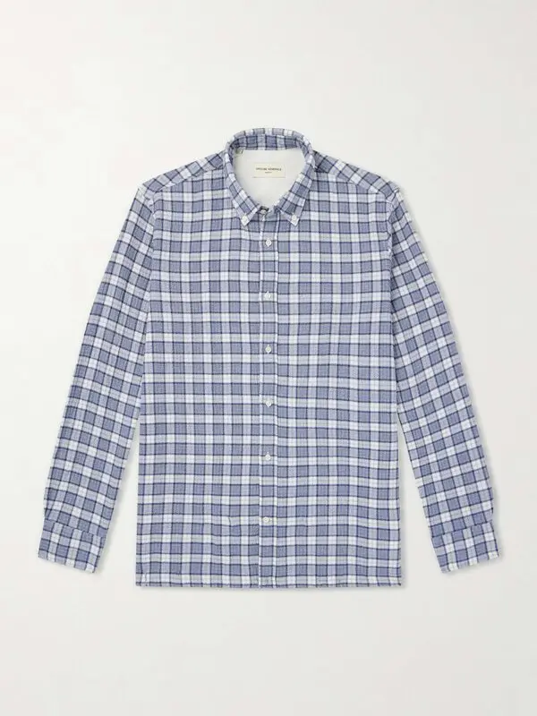 Officine Générale Arsene Checked Cotton-blend Shirt - Blue