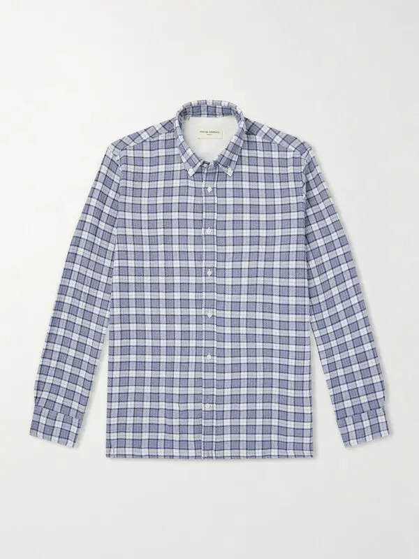Officine Générale Arsene Checked Cotton-blend Shirt - Blue