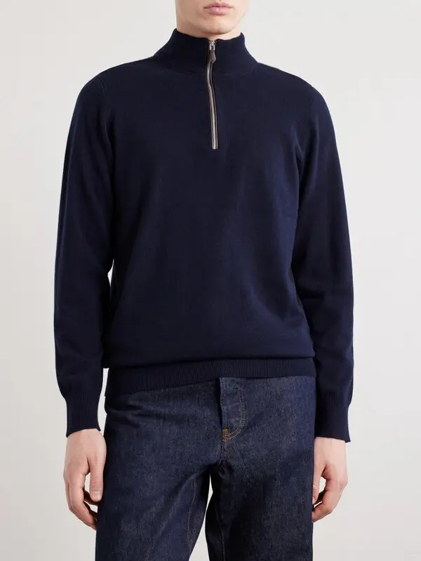 N.peal Carnaby Organic Cashmere Half-zip Sweater - Blue
