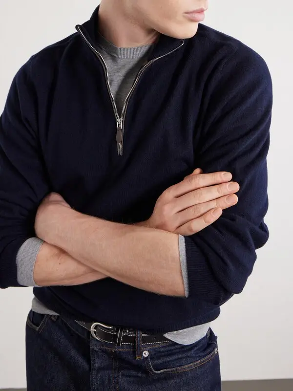 N.peal Carnaby Organic Cashmere Half-zip Sweater - Blue