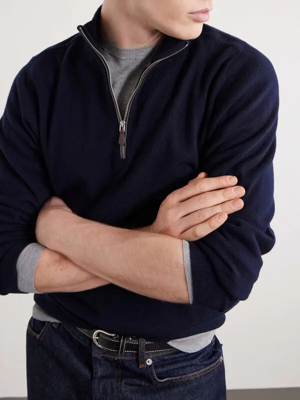 N.peal Carnaby Organic Cashmere Half-zip Sweater - Navy
