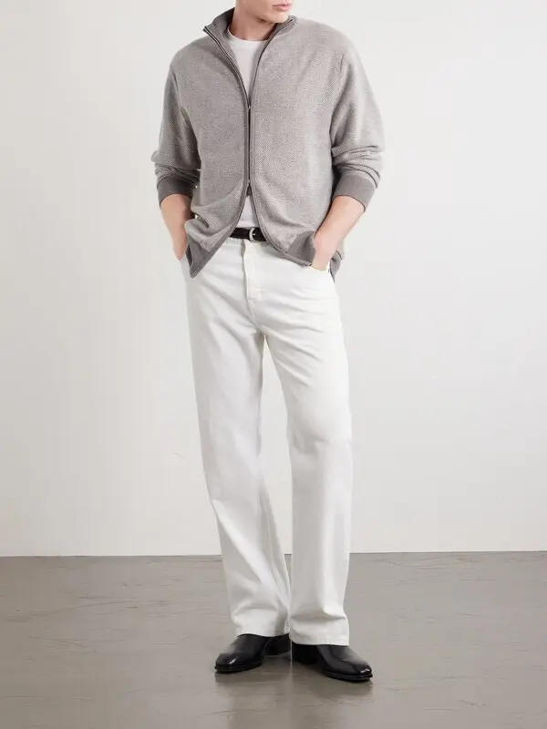 N.peal Birdseye Textured Organic Cashmere Zip-up Cardigan