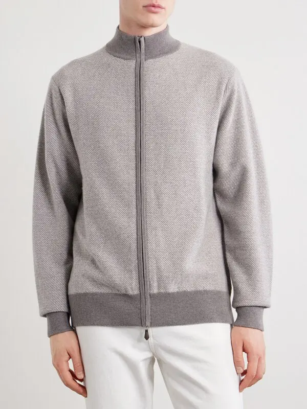 N.peal Birdseye Textured Organic Cashmere Zip-up Cardigan