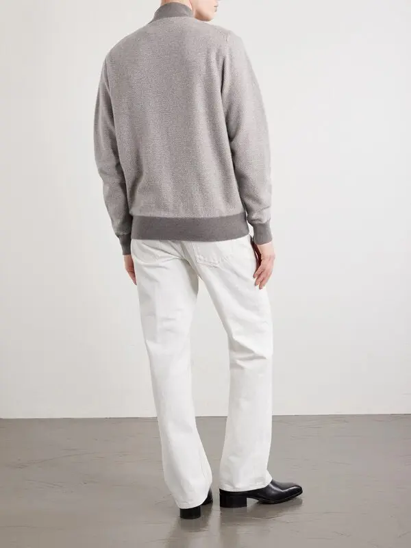 N.peal Birdseye Textured Organic Cashmere Zip-up Cardigan