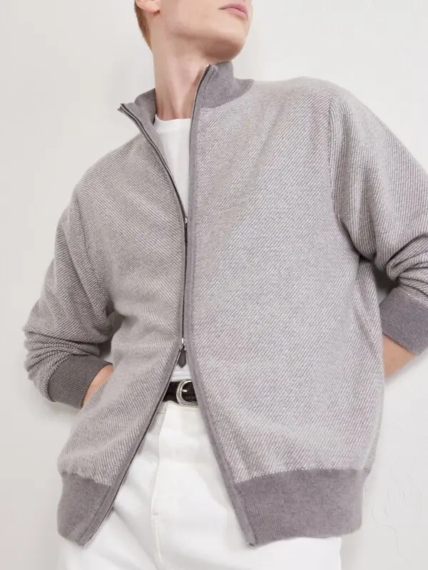 N.peal Birdseye Textured Organic Cashmere Zip-up Cardigan
