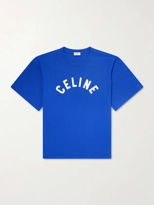 Celine Logo-print Cotton-jersey T-shirt - Blue