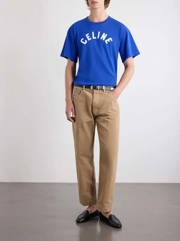 Celine Logo-print Cotton-jersey T-shirt - Blue