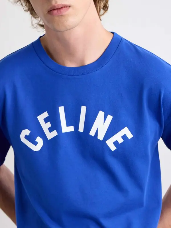 Celine Logo-print Cotton-jersey T-shirt - Blue