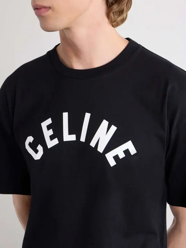 Celine Logo-print Cotton-jersey T-shirt - Black
