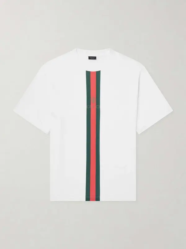 Gucci Logo-print Striped Cotton-jersey T-shirt - White