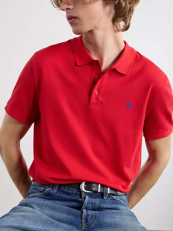 Celine Triomphe-embroidered Cotton-piqué Polo Shirt