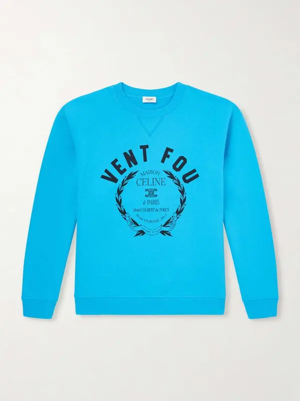 Celine Vent Fou Printed Cotton-jersey Sweatshirt - Blue