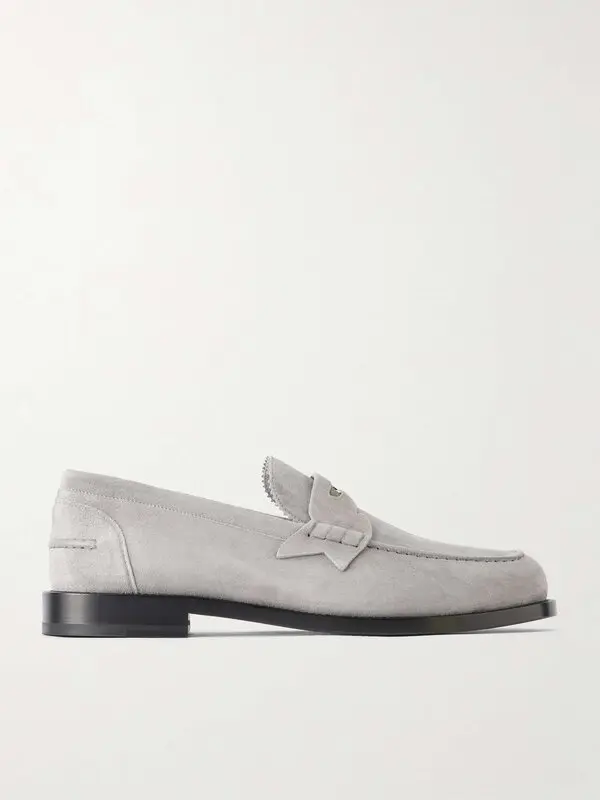 CHRISTIAN LOUBOUTIN The Plato Neocl-detailed Suede Penny Loafers - Gray