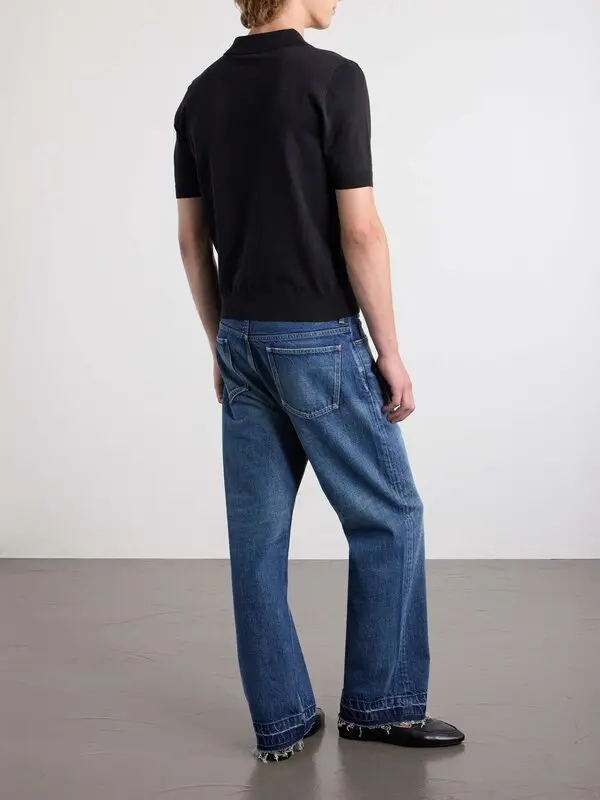 Celine Triomphe-embroidered Knitted Silk And Cotton-blend Polo Shirt