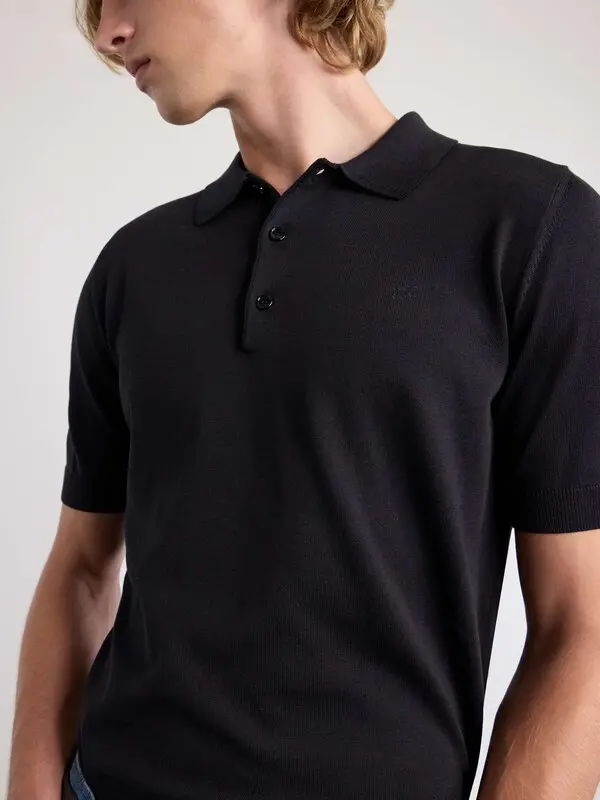 Celine Triomphe-embroidered Knitted Silk And Cotton-blend Polo Shirt