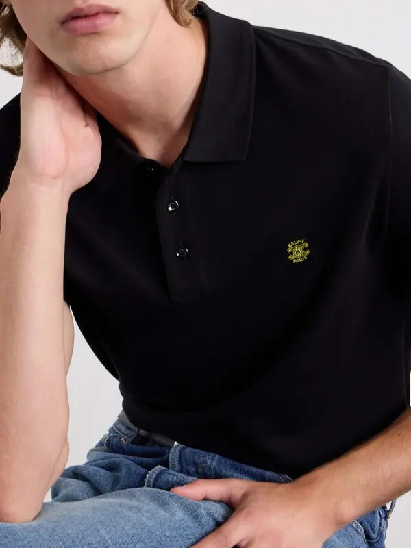 Celine Triomphe-embroidered Cotton-piqué Polo Shirt