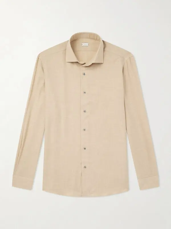 Caruso Cotton And Cashmere-blend Shirt - Neutrals