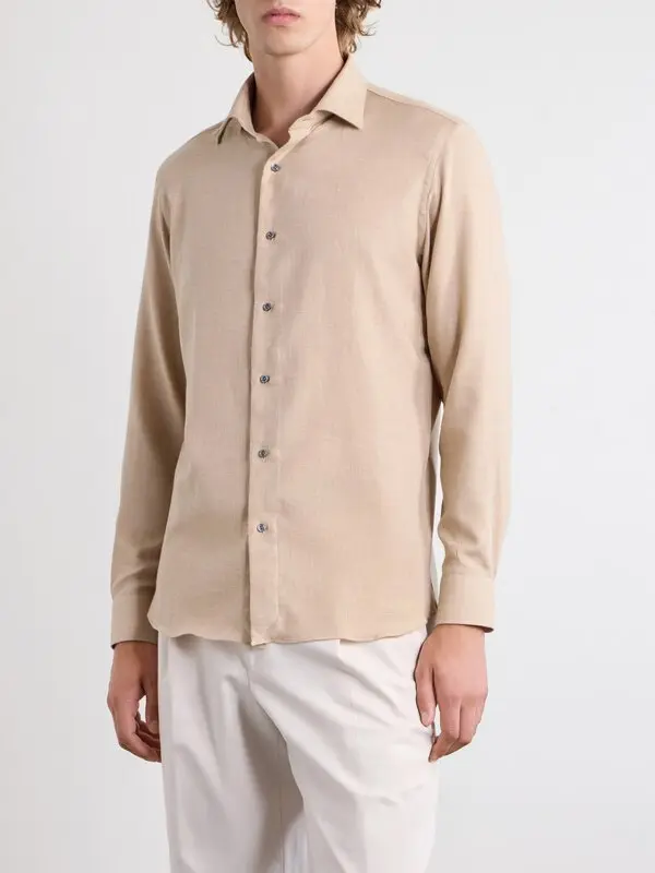 Caruso Cotton And Cashmere-blend Shirt - Neutrals