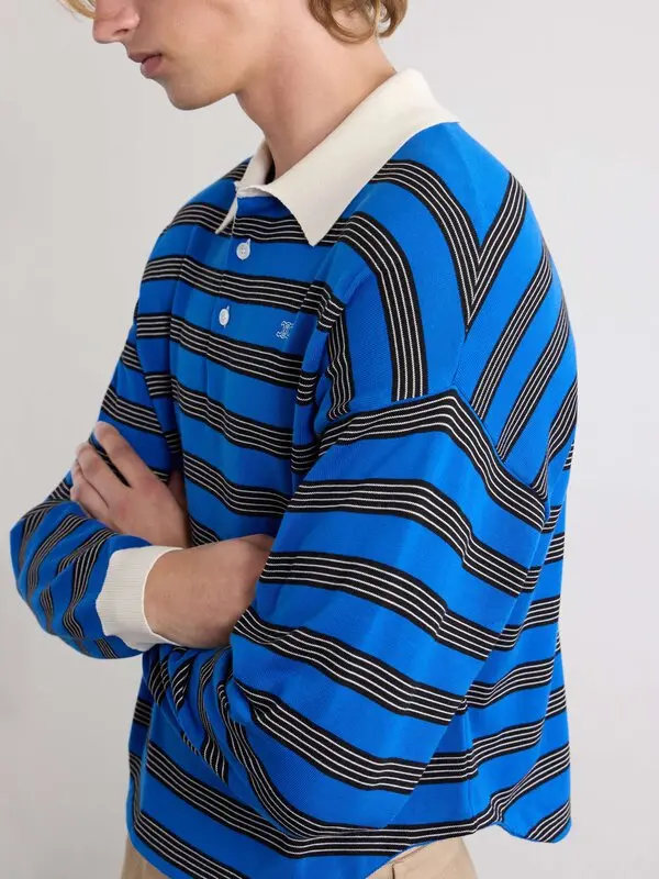 Celine Triomphe-embroidered Striped Cotton Polo Shirt