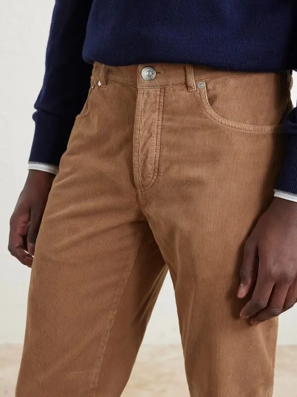 Brunello Cucinelli Straight-leg Cotton-corduroy Trousers - Brown
