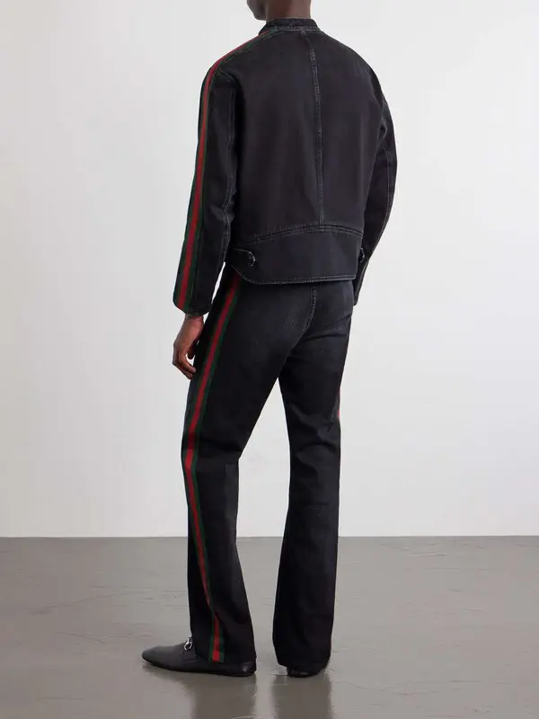 Gucci Webbing-trimmed Denim Biker Jacket