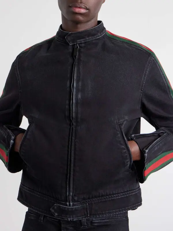 Gucci Webbing-trimmed Denim Biker Jacket