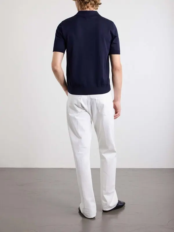 Celine Triomphe-embroidered Knitted Silk And Cotton-blend Polo Shirt