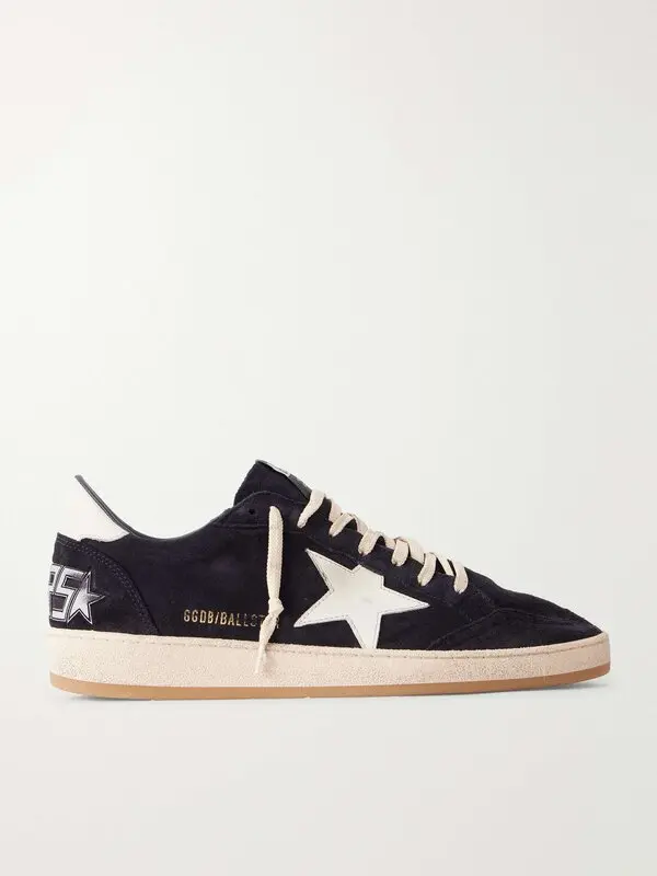 GOLDEN GOOSE Ball Star Distressed Leather-trimmed Suede Sneakers - Black
