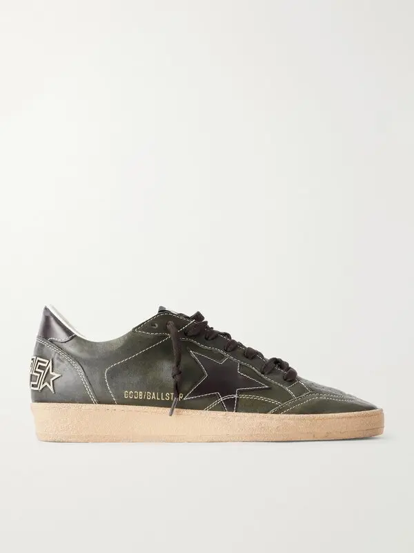GOLDEN GOOSE Ball Star Distressed Leather Sneakers - Green