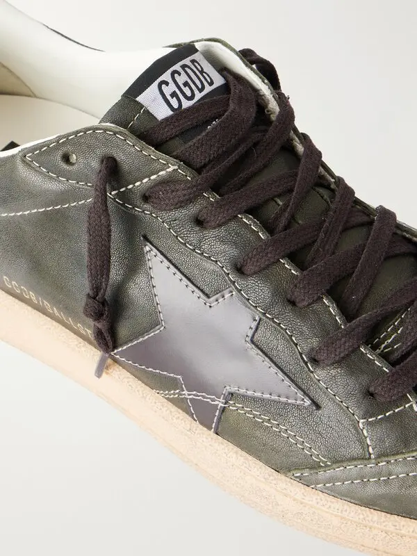 GOLDEN GOOSE Ball Star Distressed Leather Sneakers - Green