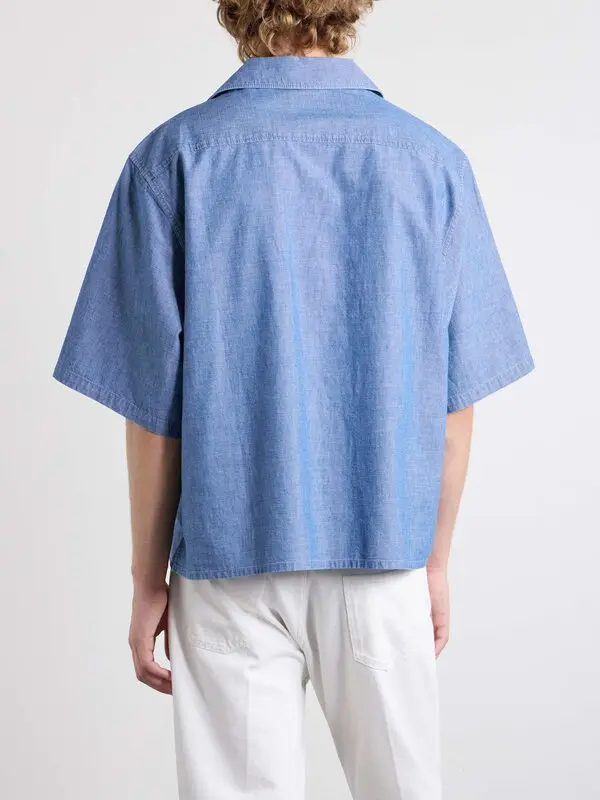 Celine Camp-collar Triomphe-embroidered Denim Shirt
