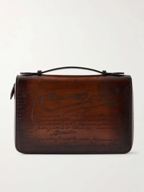 Berluti Itauba Wide Leather Messenger Bag - Brown