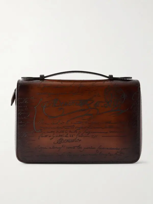Berluti Itauba Wide Leather Messenger Bag - Brown