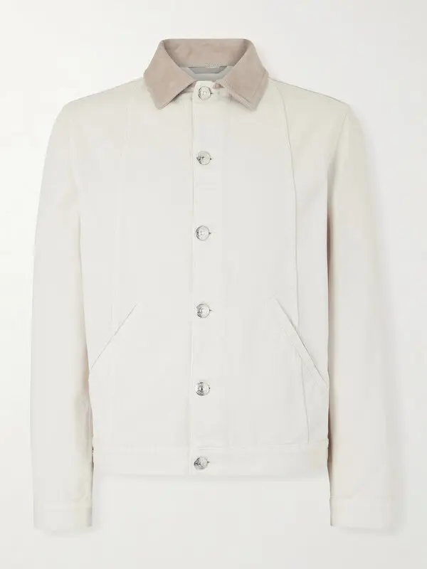 Brunello Cucinelli Leather-trimmed Denim Jacket - Neutrals