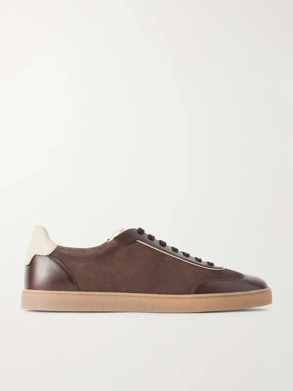 Brunello Cucinelli Coda Di Rondine Leather-trimmed Waxed-suede Sneakers - Brown
