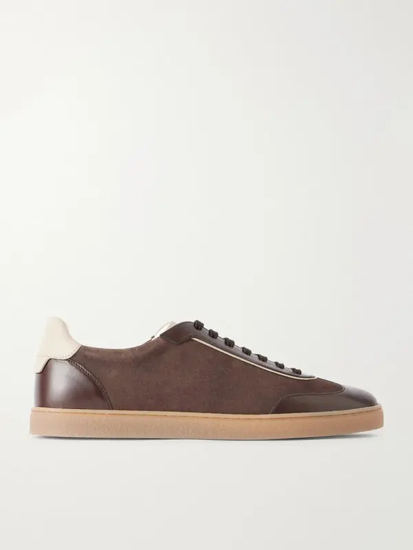 Brunello Cucinelli Coda Di Rondine Leather-trimmed Waxed-suede Sneakers - Brown
