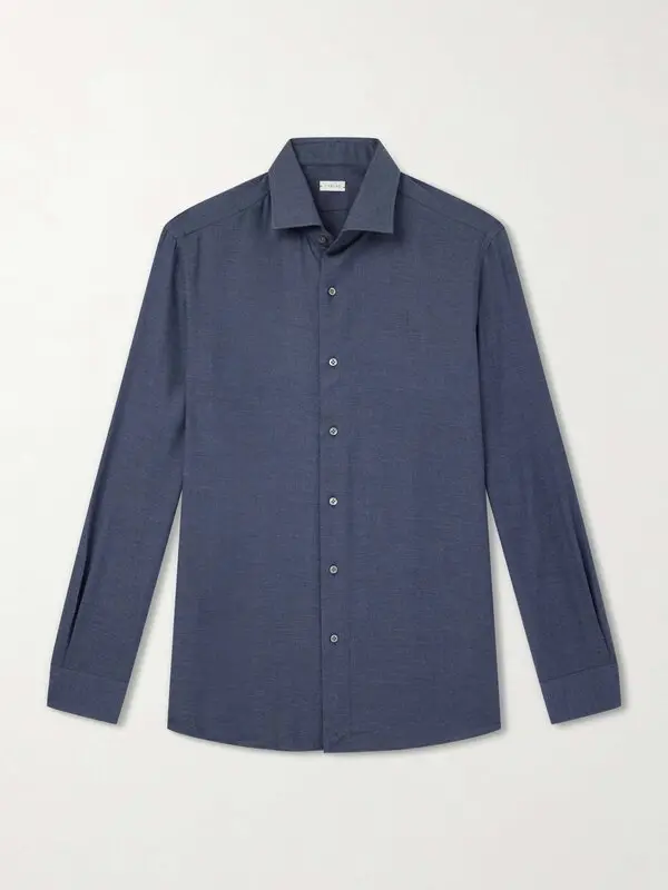 Caruso Cotton And Cashmere-blend Shirt - Navy