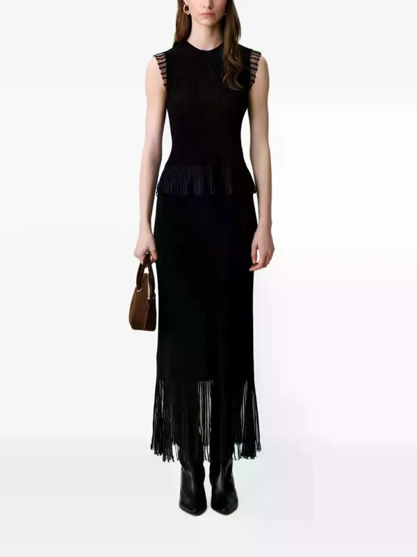 Claudie Pierlot Ribbed Knit Ruffled Sleeveless Top - Black
